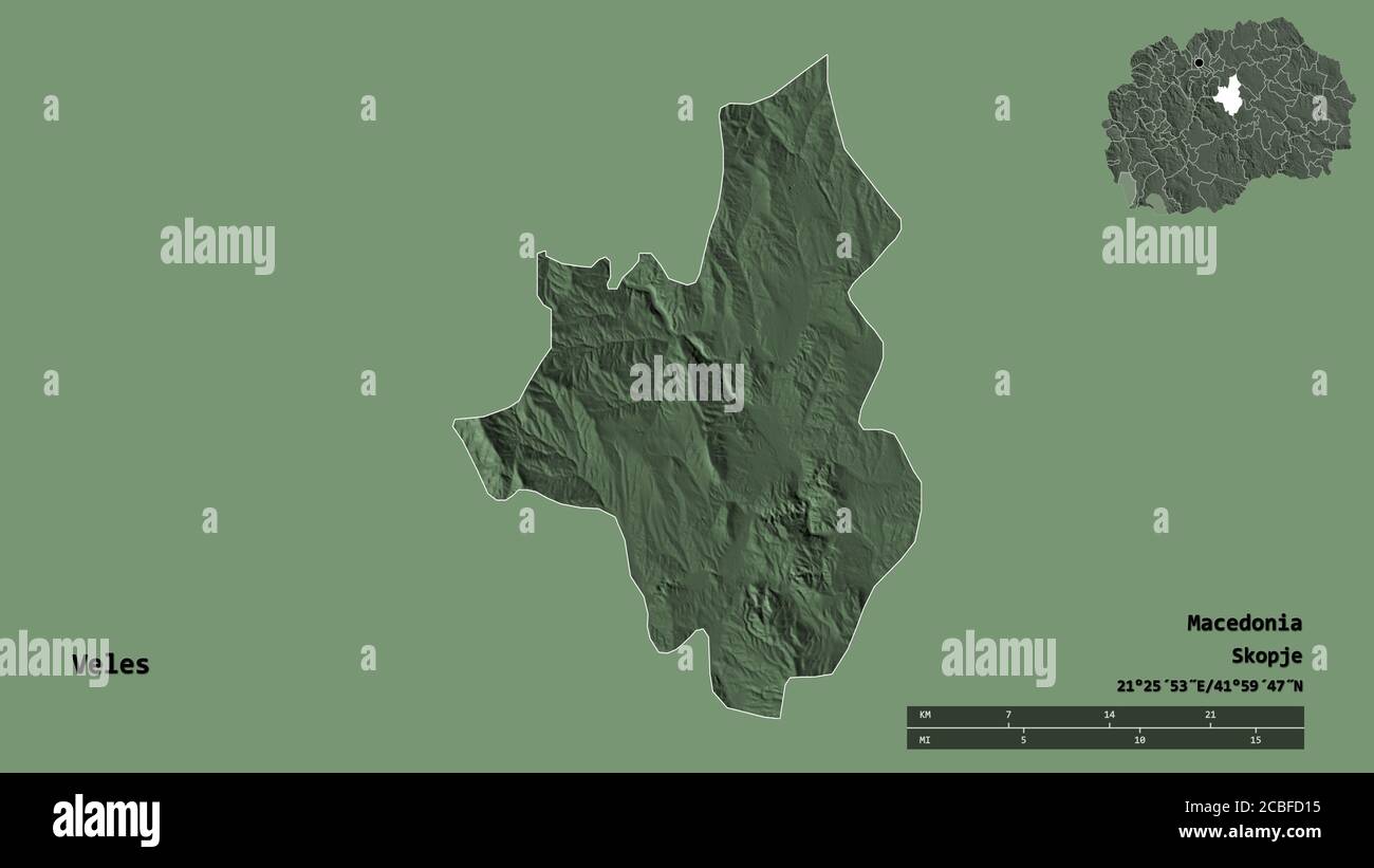Shape of Veles, municipality of Macedonia, with its capital isolated on ...