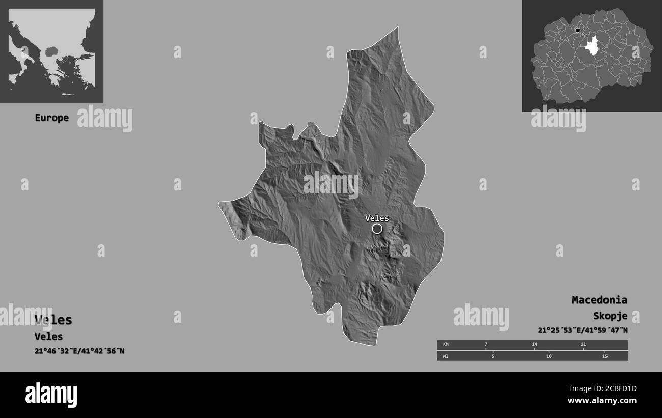 Shape of Veles, municipality of Macedonia, and its capital. Distance ...