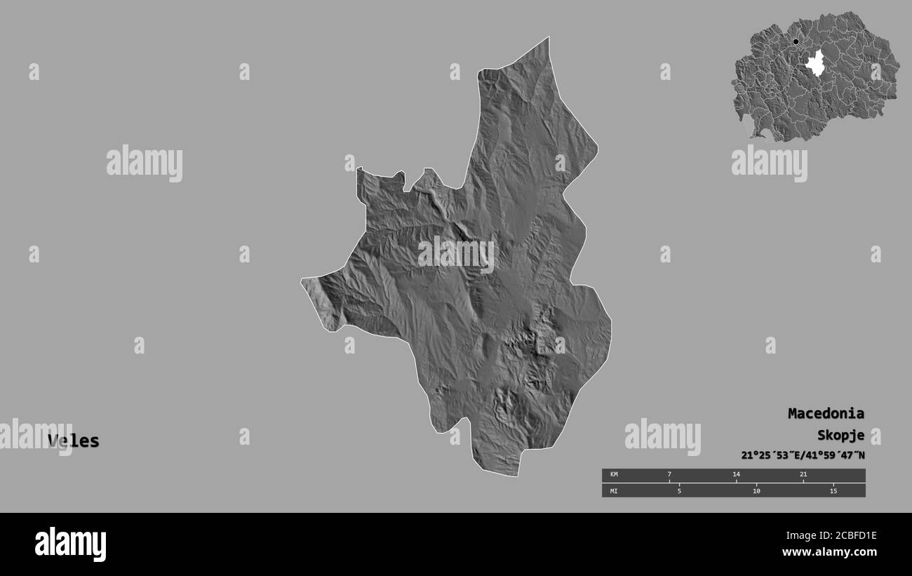 Shape of Veles, municipality of Macedonia, with its capital isolated on ...