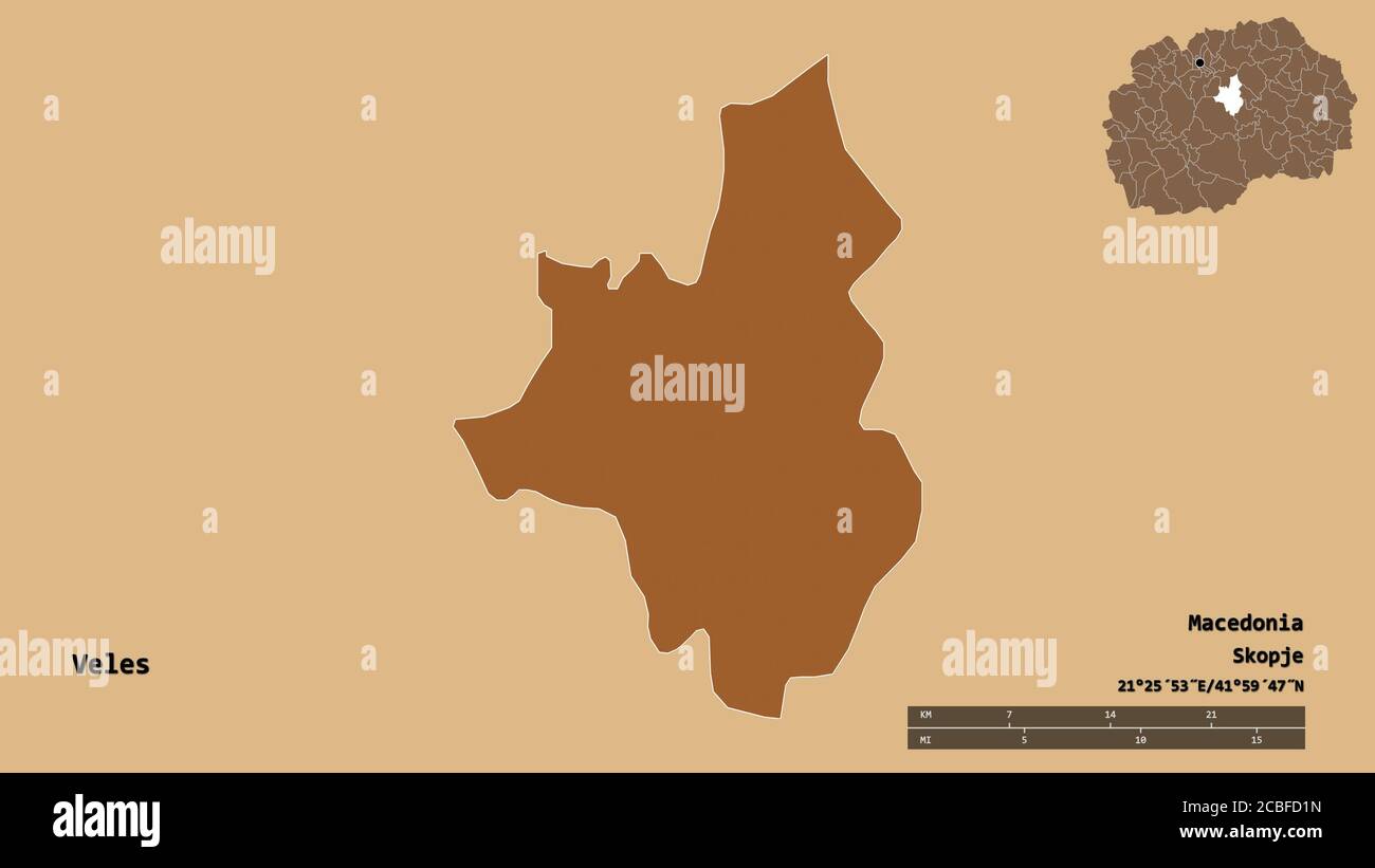 Shape of Veles, municipality of Macedonia, with its capital isolated on ...