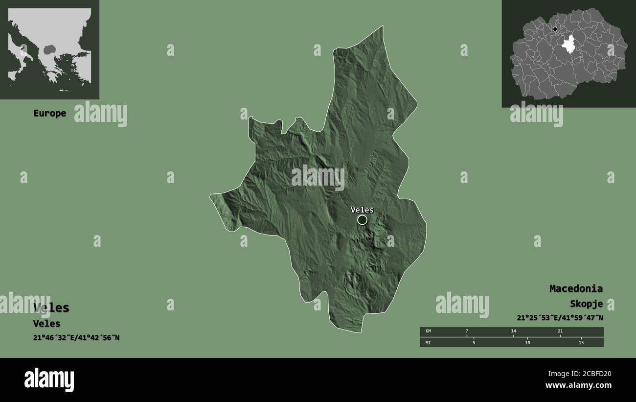 Shape of Veles, municipality of Macedonia, and its capital. Distance ...