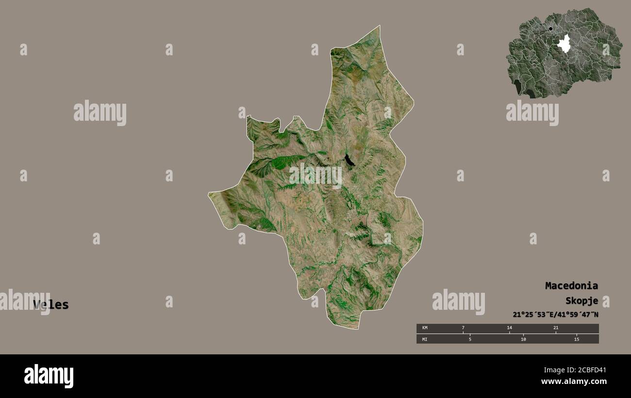 Shape of Veles, municipality of Macedonia, with its capital isolated on ...
