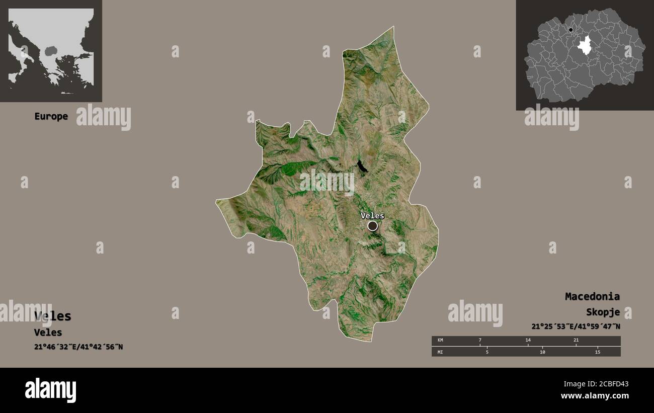 Shape of Veles, municipality of Macedonia, and its capital. Distance ...