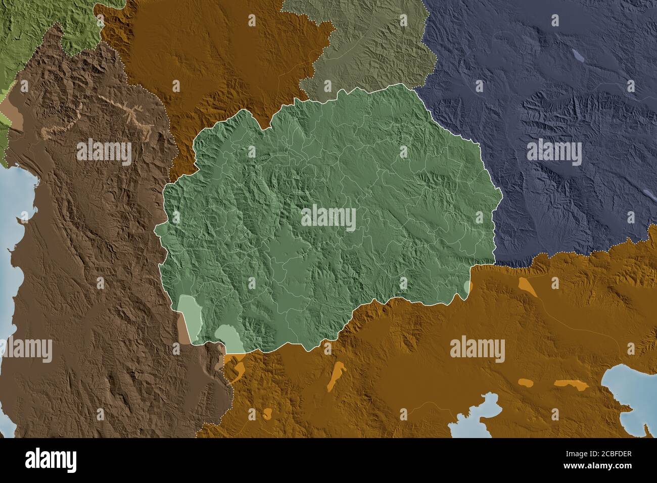 Extended area of Macedonia with country outline, international and ...