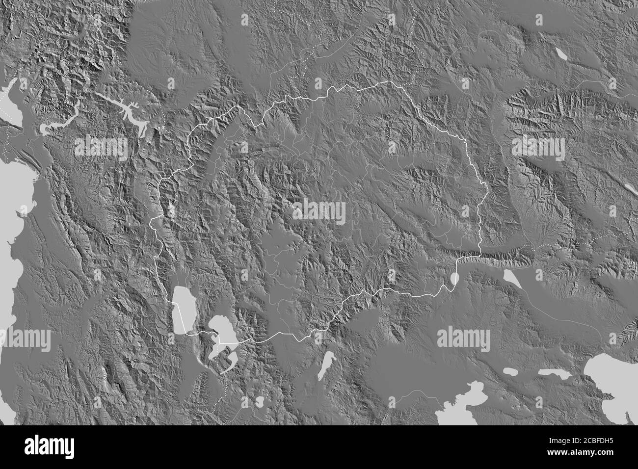 Extended area of Macedonia with country outline, international and ...