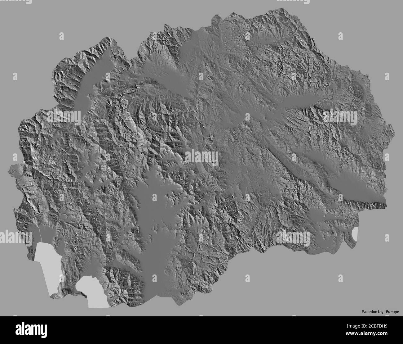 Shape of Macedonia with its capital isolated on a solid color ...