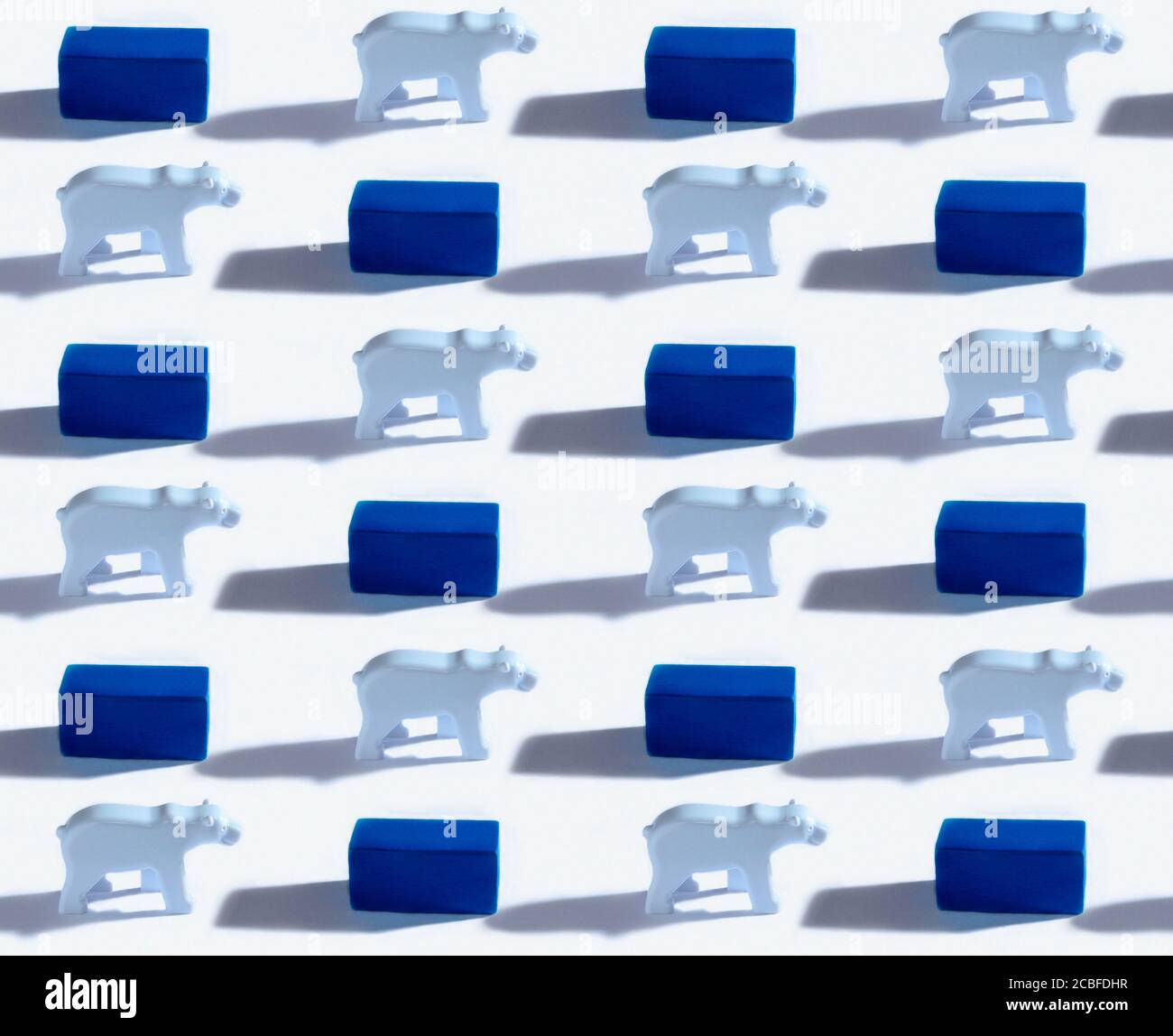 Toy polar bears and blue blocks on snow white background. Seamless ...