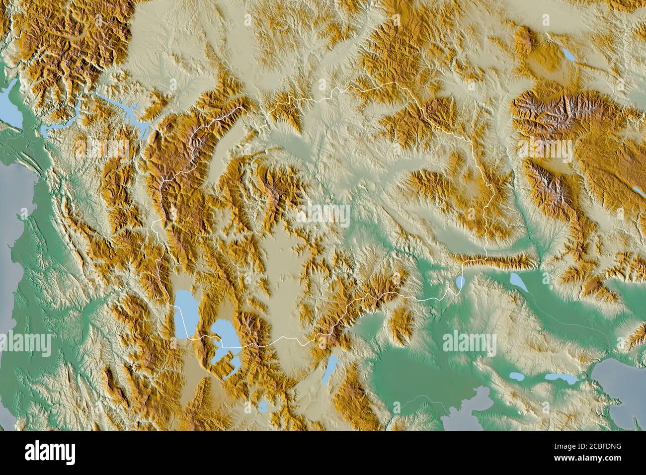 Extended area of outlined Macedonia. Topographic relief map. 3D ...