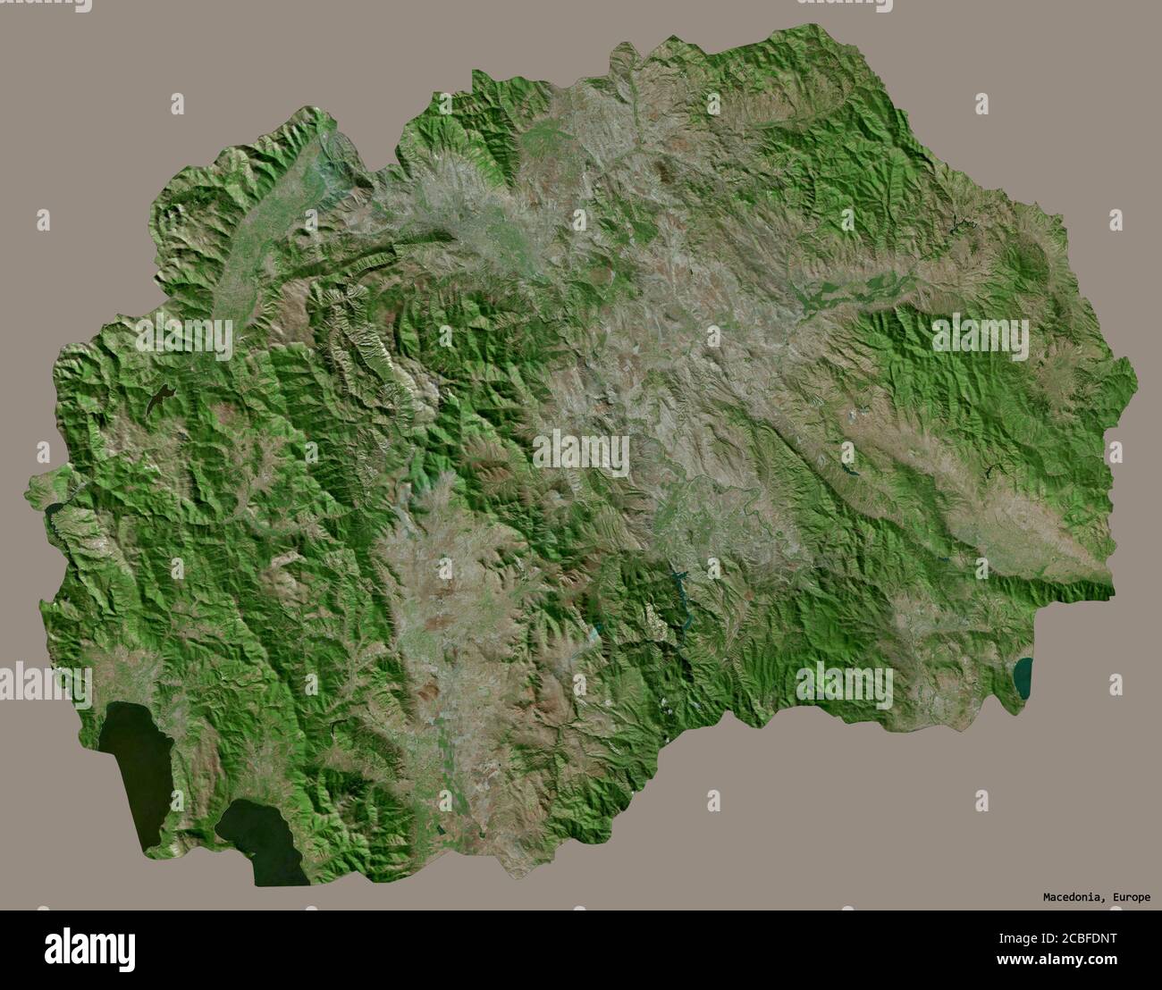 Shape of Macedonia with its capital isolated on a solid color ...