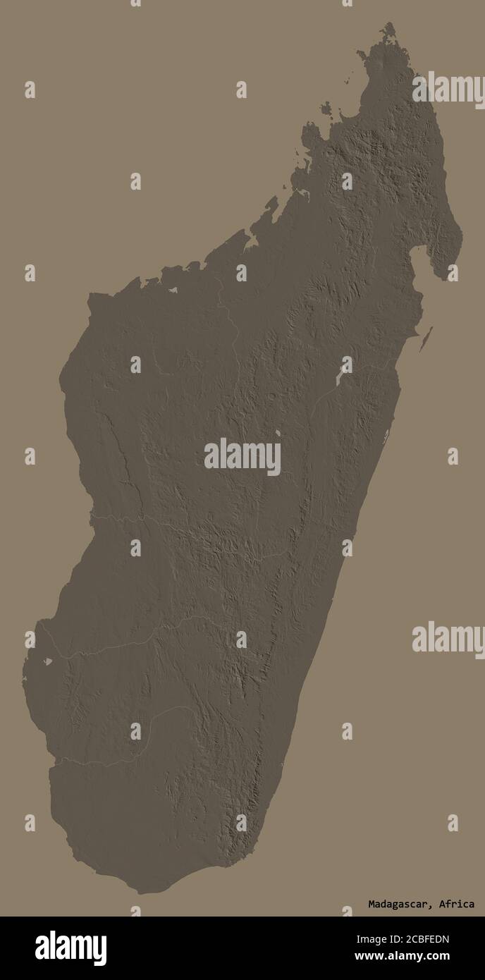 Shape of Madagascar with its capital isolated on a solid color ...