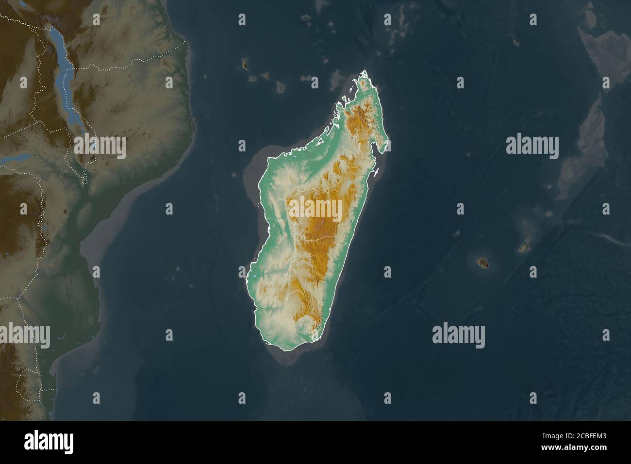 Shape of Madagascar separated by the desaturation of neighboring areas ...
