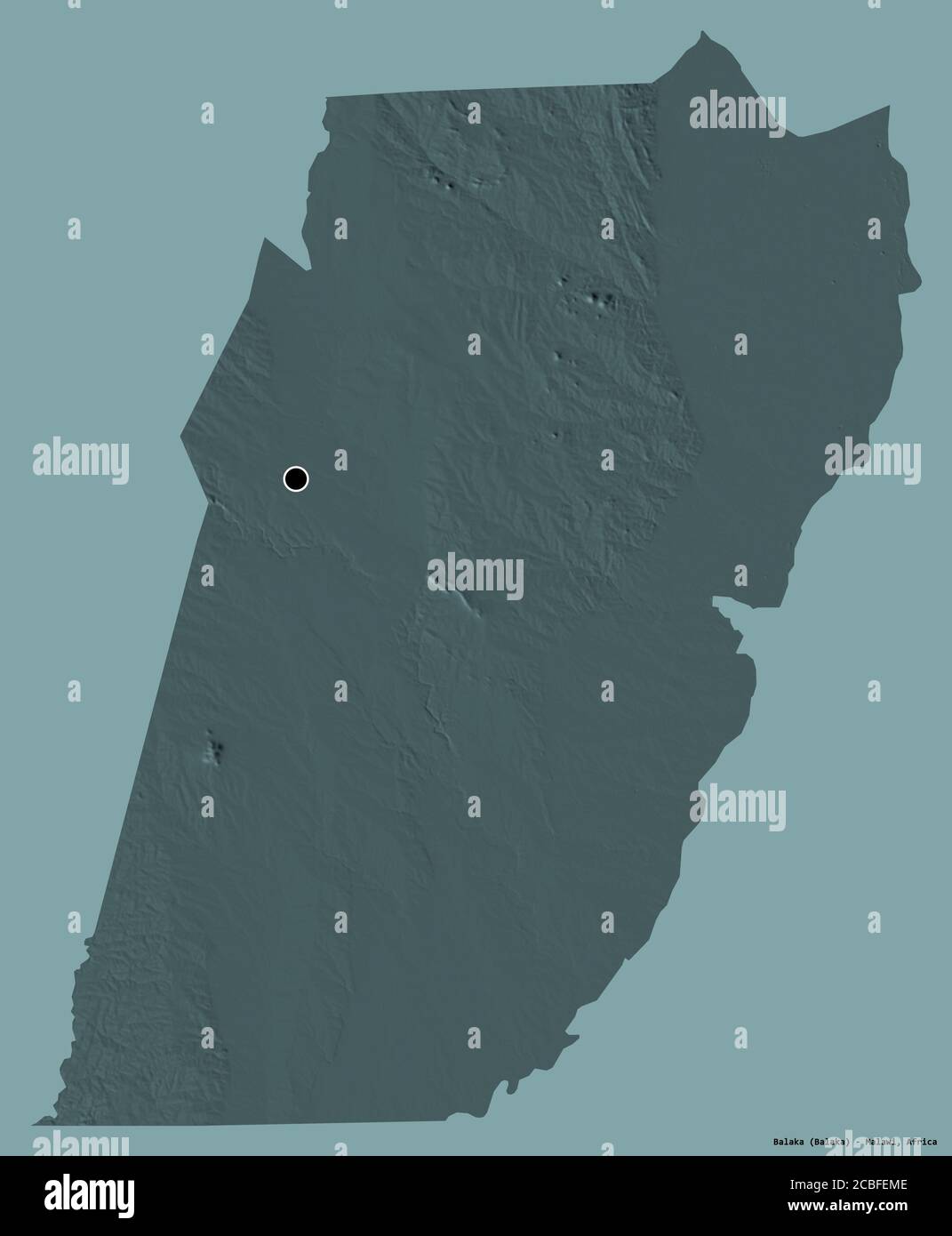 Shape of Balaka, district of Malawi, with its capital isolated on a ...