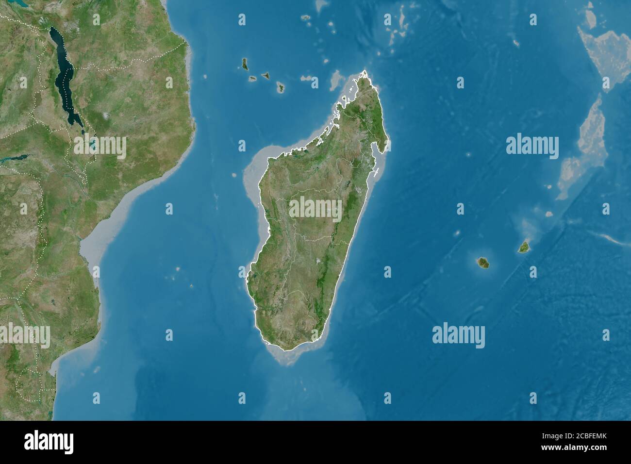 Extended area of Madagascar with country outline, international and ...