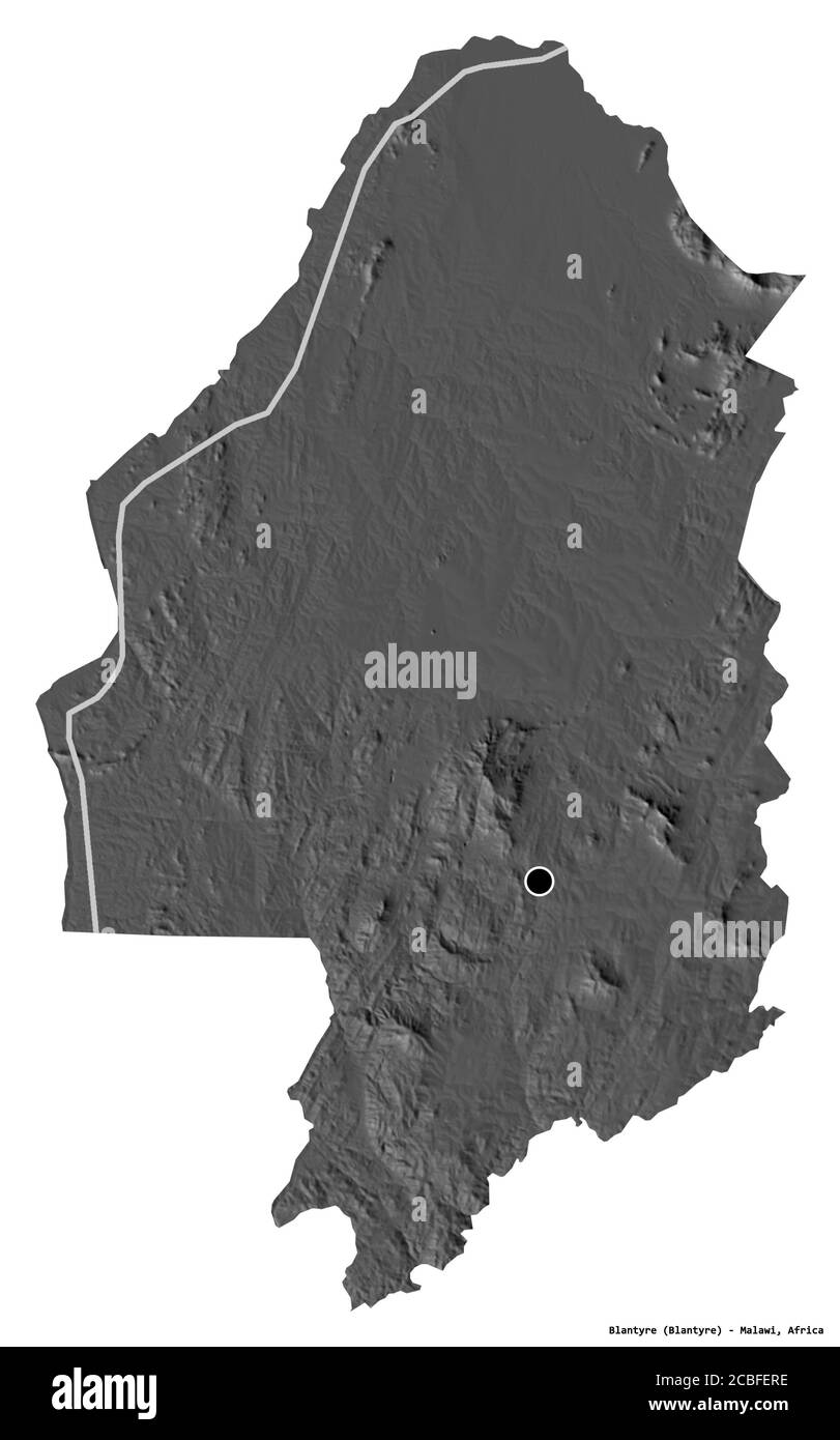 Shape of Blantyre, district of Malawi, with its capital isolated on ...
