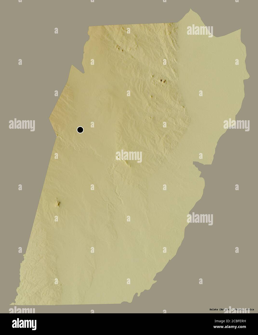 Shape of Balaka, district of Malawi, with its capital isolated on a ...