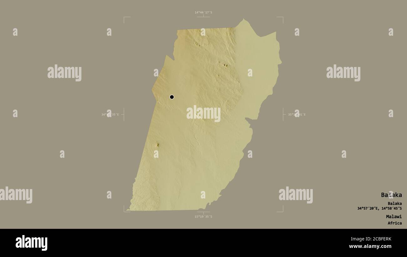 Area of Balaka, district of Malawi, isolated on a solid background in a ...