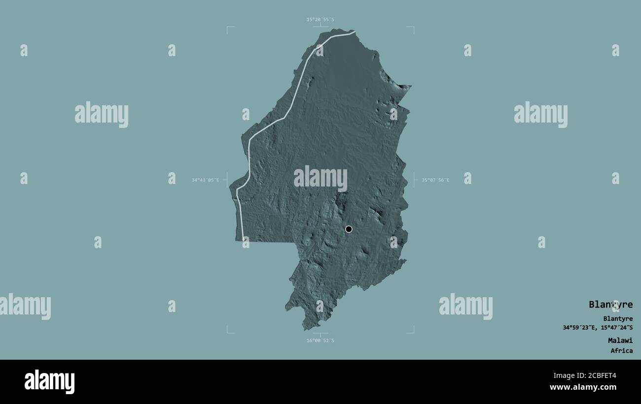 Area of Blantyre, district of Malawi, isolated on a solid background in ...