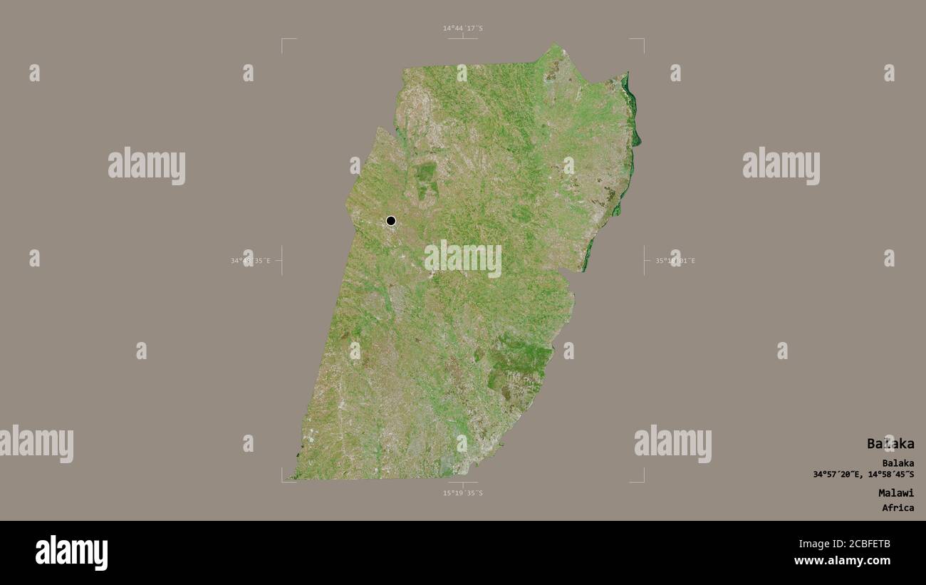 Area of Balaka, district of Malawi, isolated on a solid background in a ...