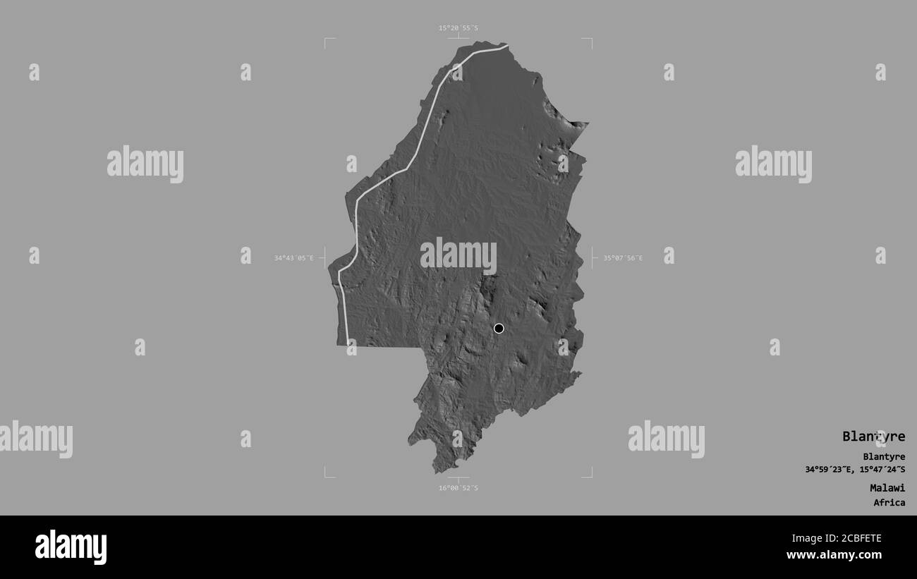 Area of Blantyre, district of Malawi, isolated on a solid background in ...