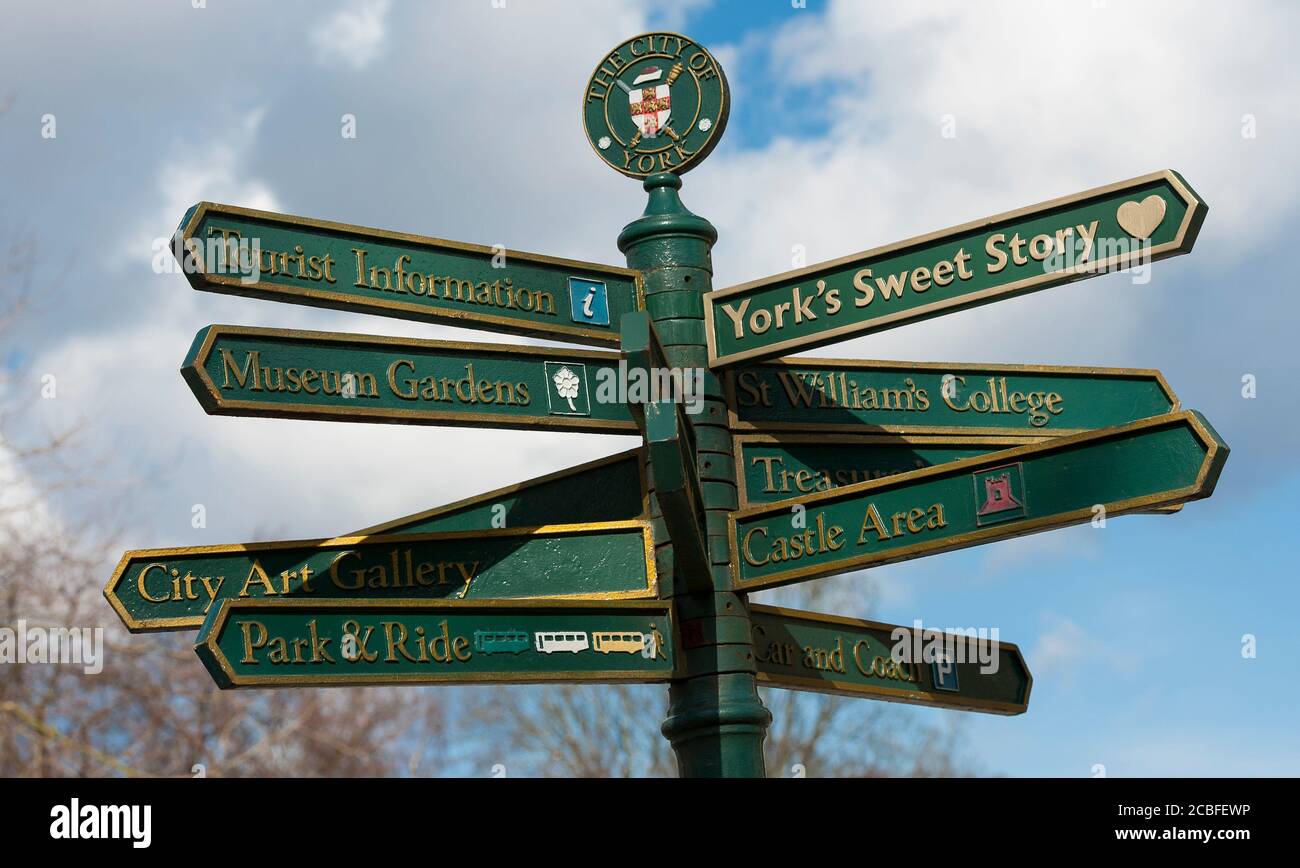 Tourist direction sign in the City of York, Yorkshire, England Stock ...