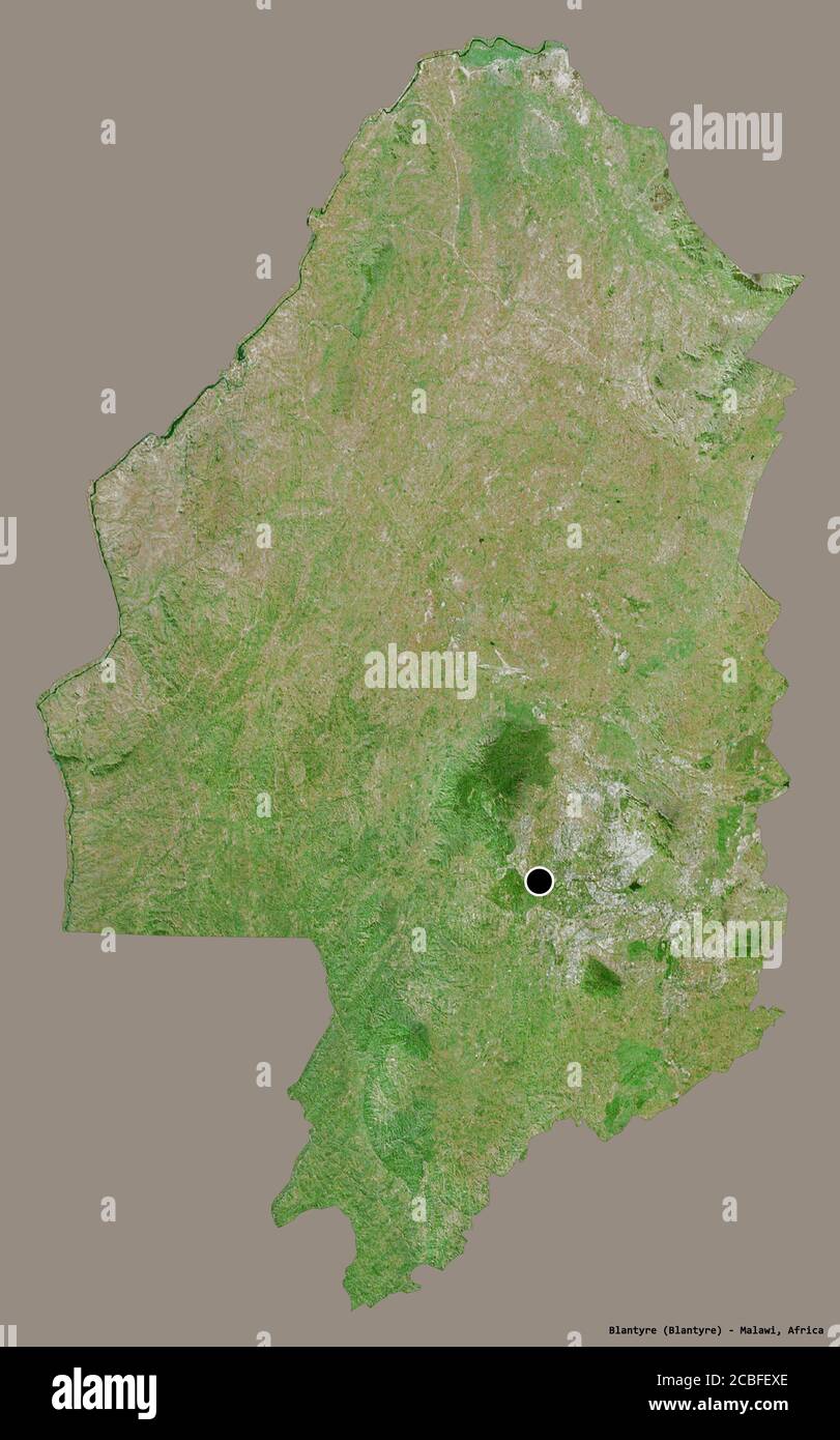 Shape of Blantyre, district of Malawi, with its capital isolated on a ...