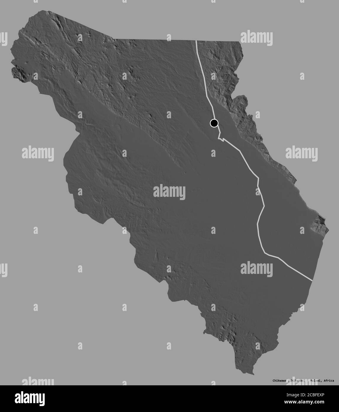 Shape of Chikwawa, district of Malawi, with its capital isolated on a ...