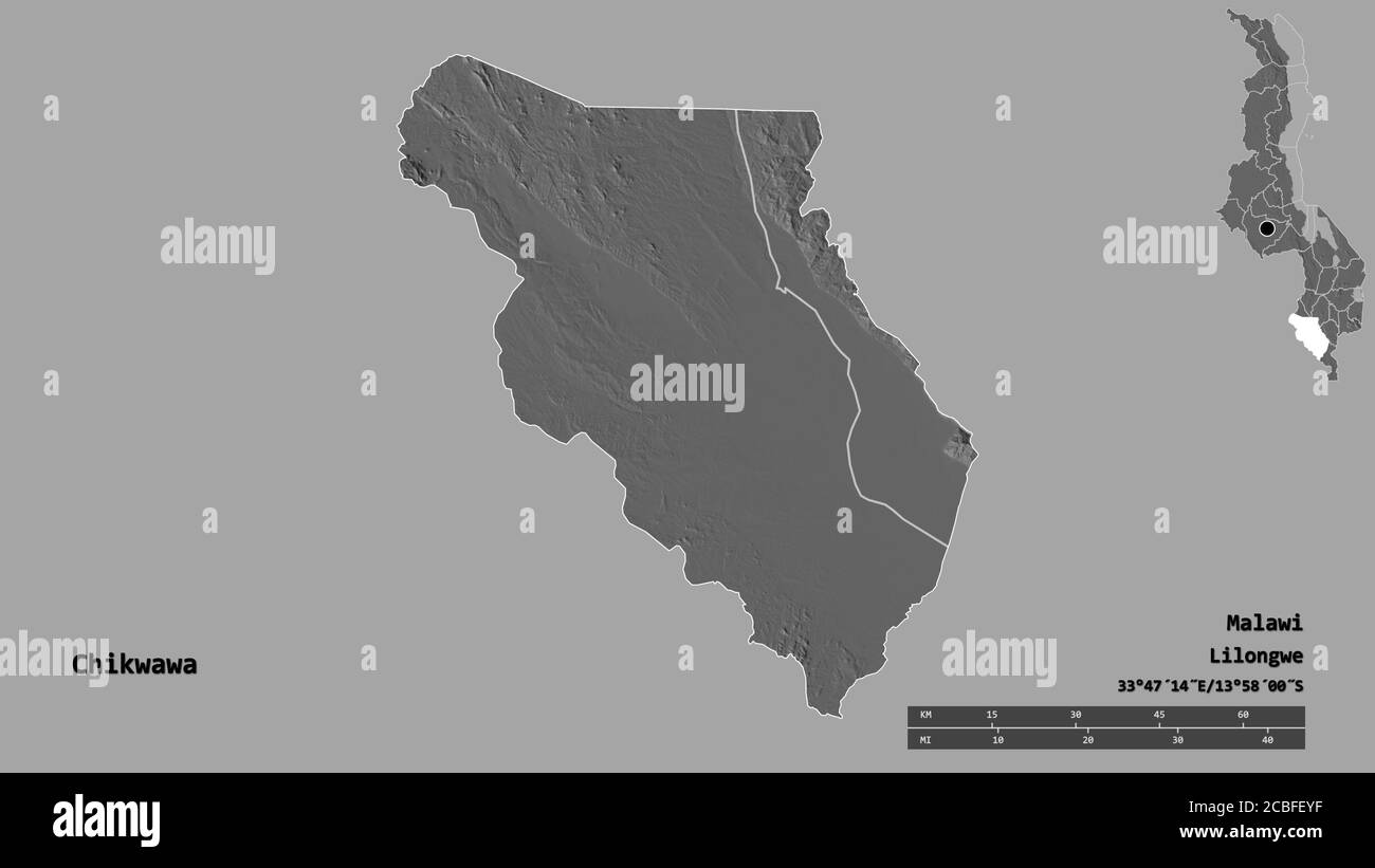Shape of Chikwawa, district of Malawi, with its capital isolated on ...