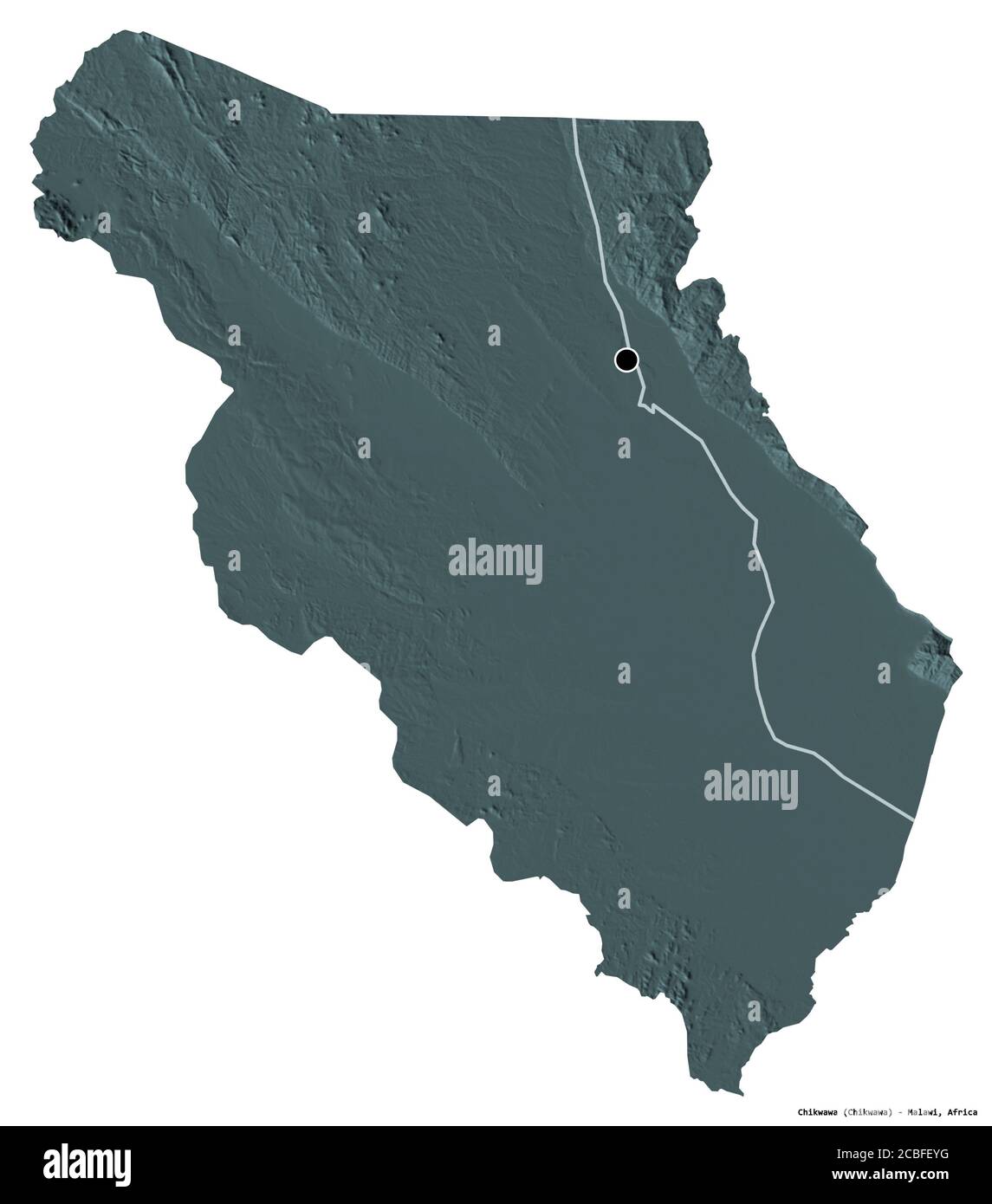 Shape of Chikwawa, district of Malawi, with its capital isolated on ...