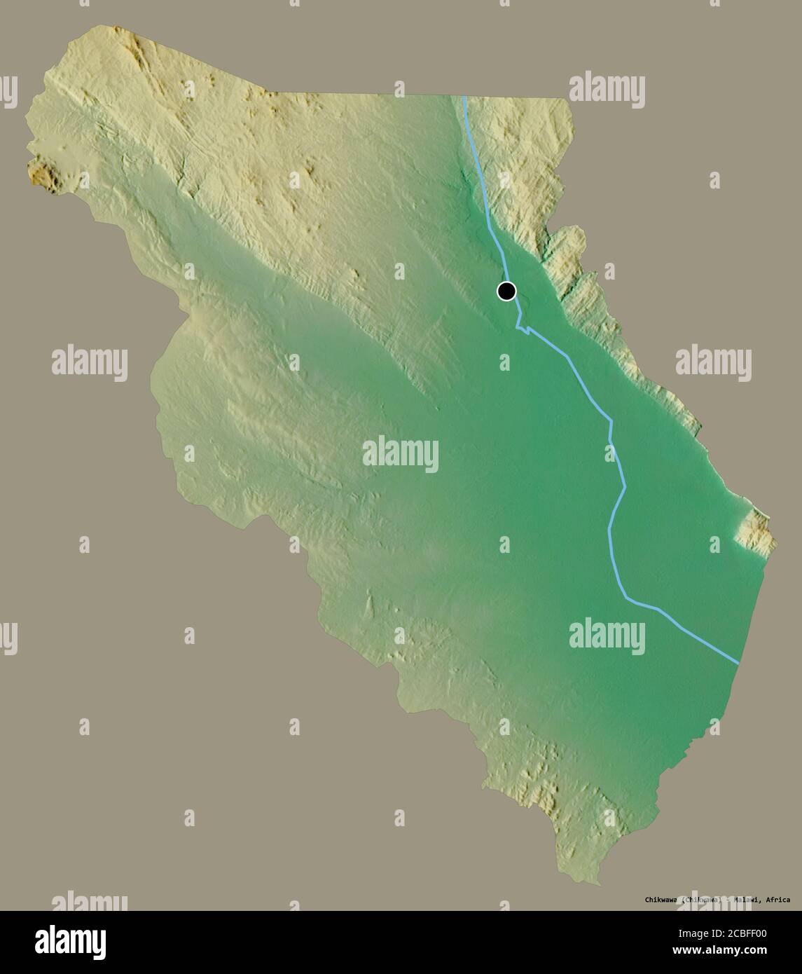 Shape of Chikwawa, district of Malawi, with its capital isolated on a ...
