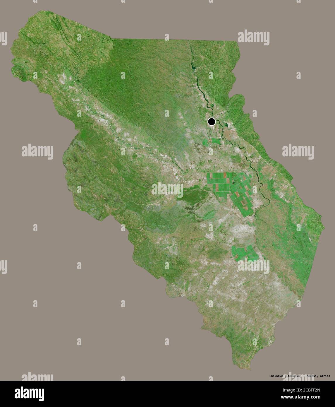 Shape of Chikwawa, district of Malawi, with its capital isolated on a ...