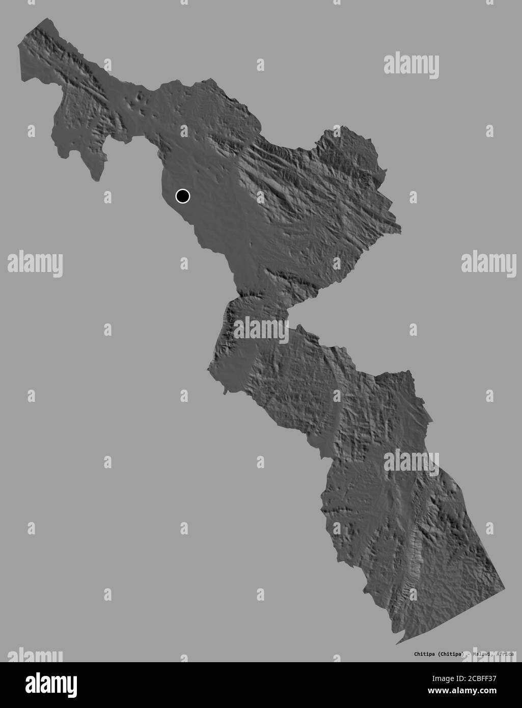 Shape of Chitipa, district of Malawi, with its capital isolated on a ...