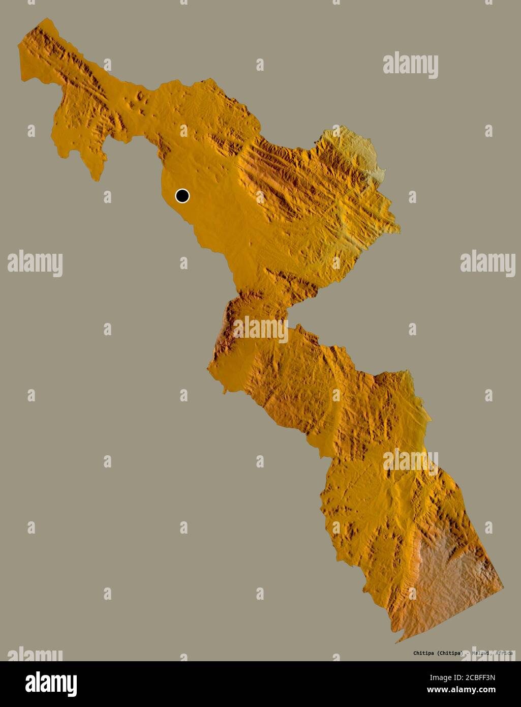 Shape of Chitipa, district of Malawi, with its capital isolated on a ...