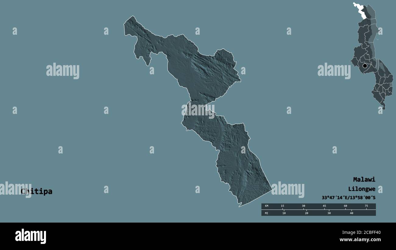 Shape of Chitipa, district of Malawi, with its capital isolated on ...