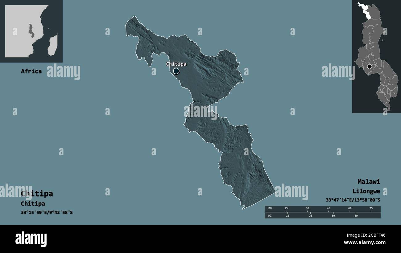 Shape of Chitipa, district of Malawi, and its capital. Distance scale ...