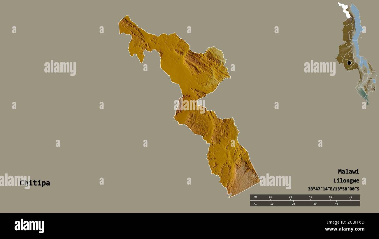 Shape of Chitipa, district of Malawi, with its capital isolated on ...