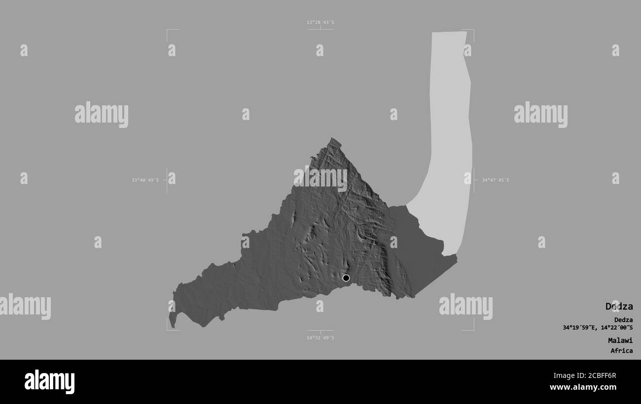 Area of Dedza, district of Malawi, isolated on a solid background in a ...