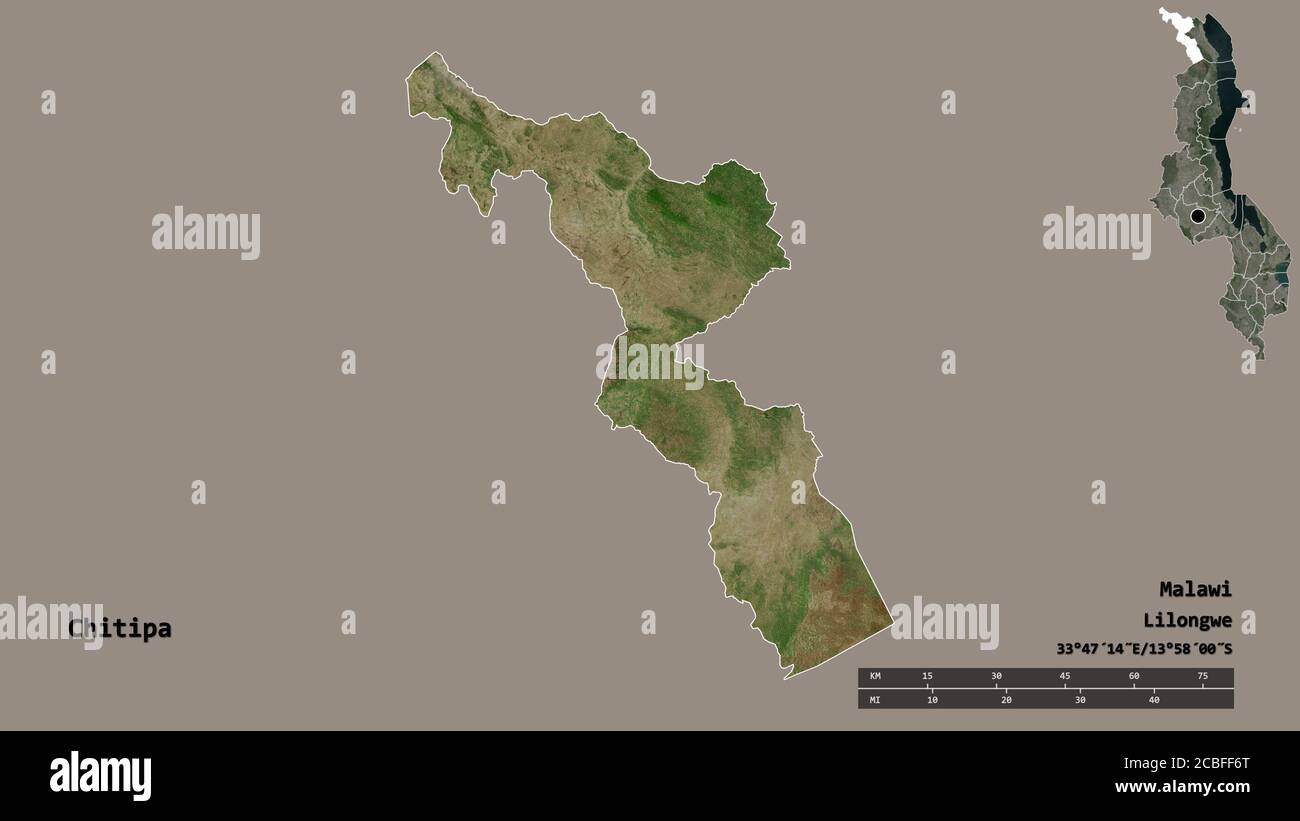 Shape of Chitipa, district of Malawi, with its capital isolated on ...