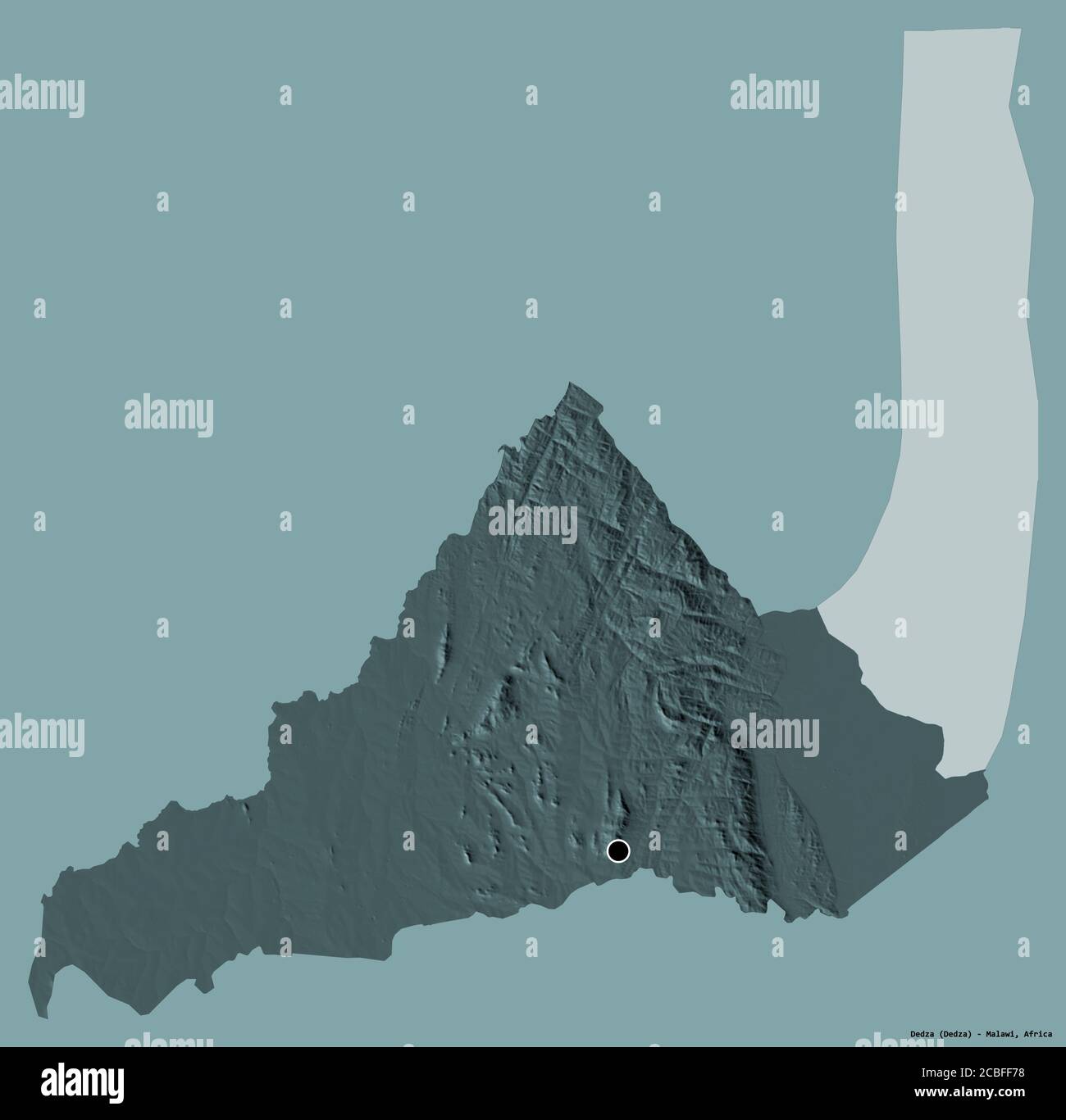 Shape of Dedza, district of Malawi, with its capital isolated on a ...
