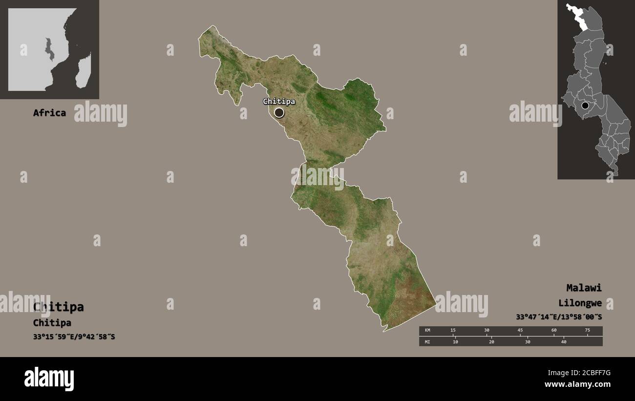 Shape of Chitipa, district of Malawi, and its capital. Distance scale ...