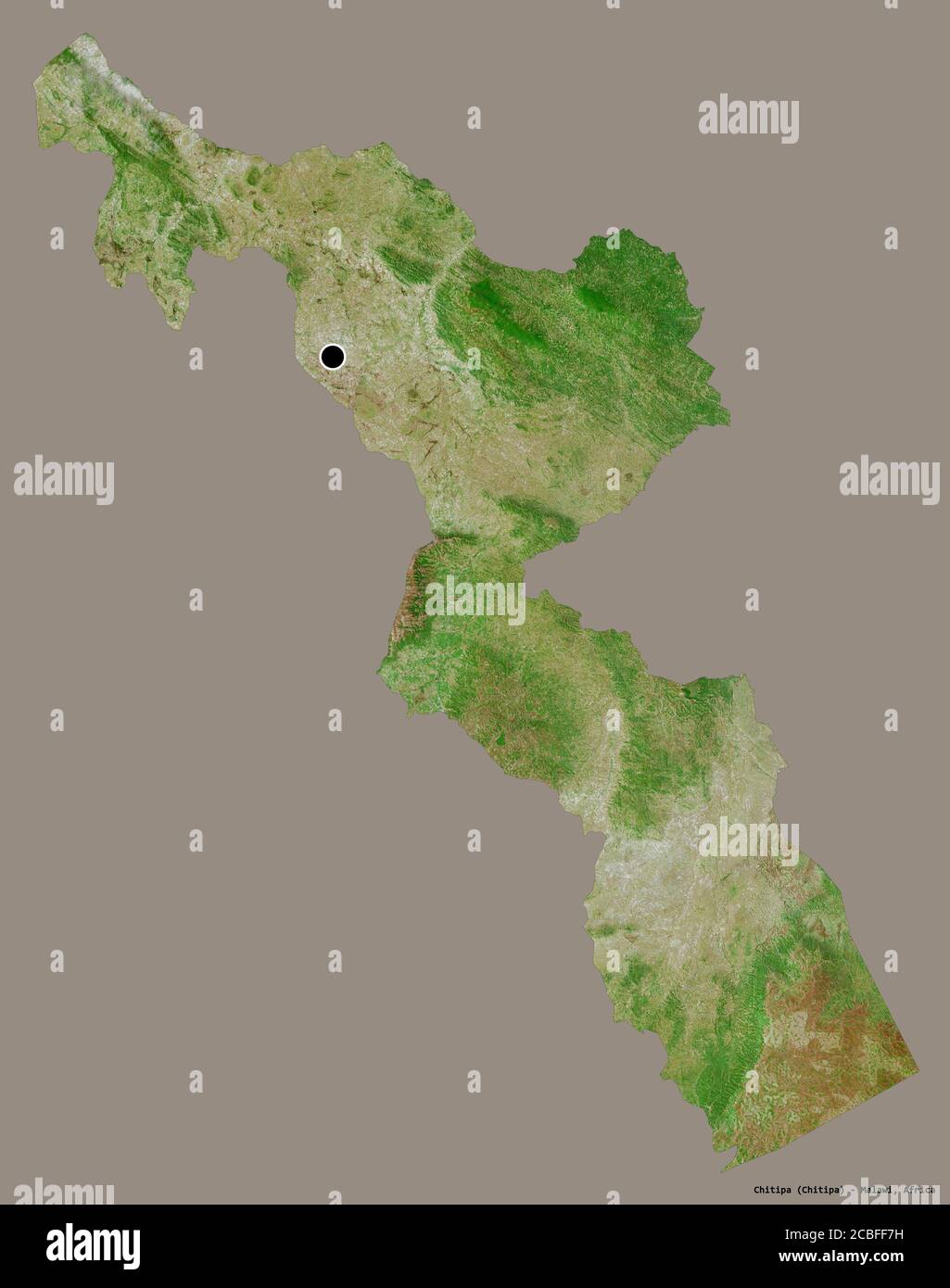 Shape of Chitipa, district of Malawi, with its capital isolated on a ...