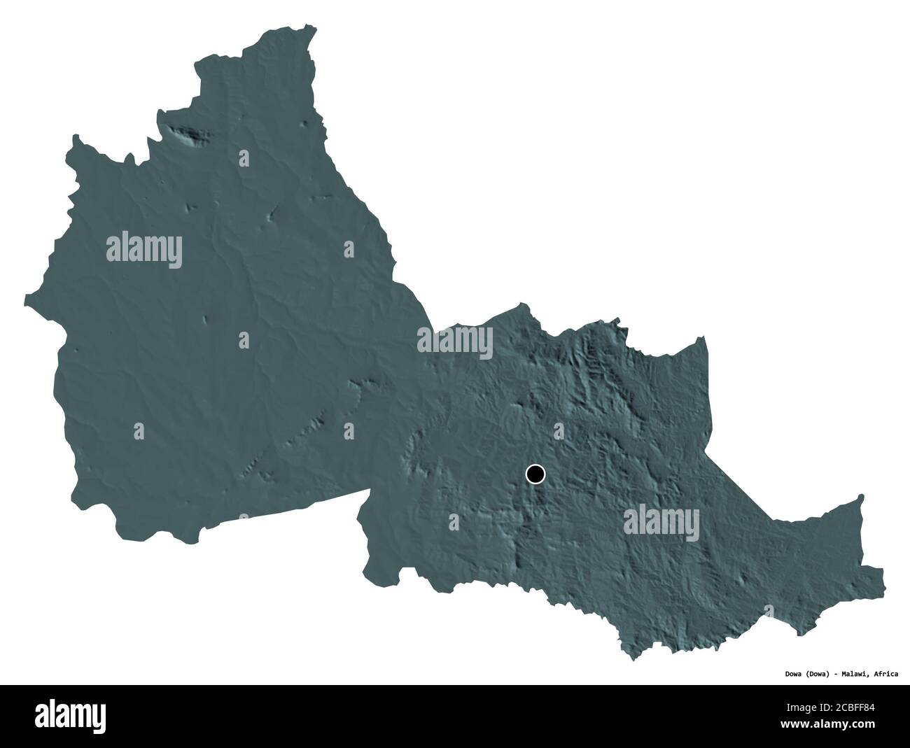 Shape of Dowa, district of Malawi, with its capital isolated on white ...
