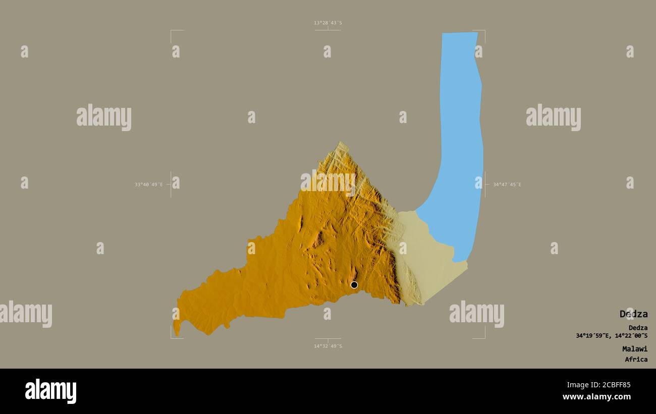 Area of Dedza, district of Malawi, isolated on a solid background in a ...