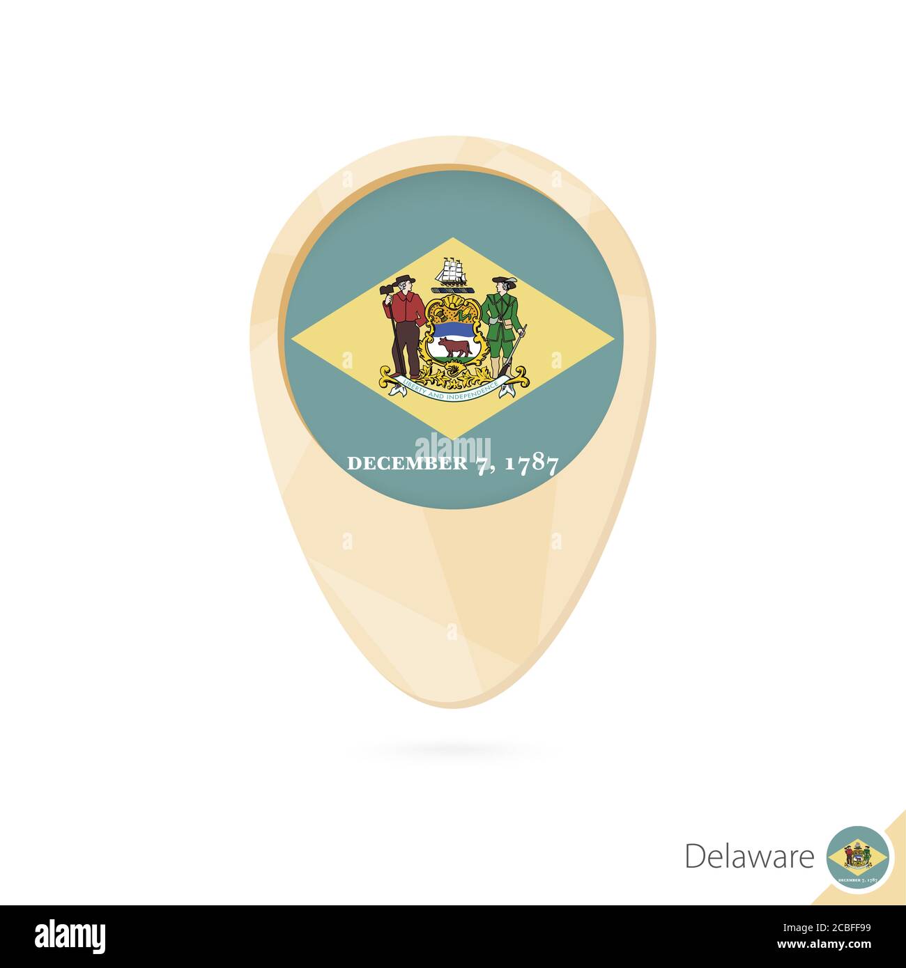 Map pointer with flag of Delaware. Orange abstract map icon. Vector ...