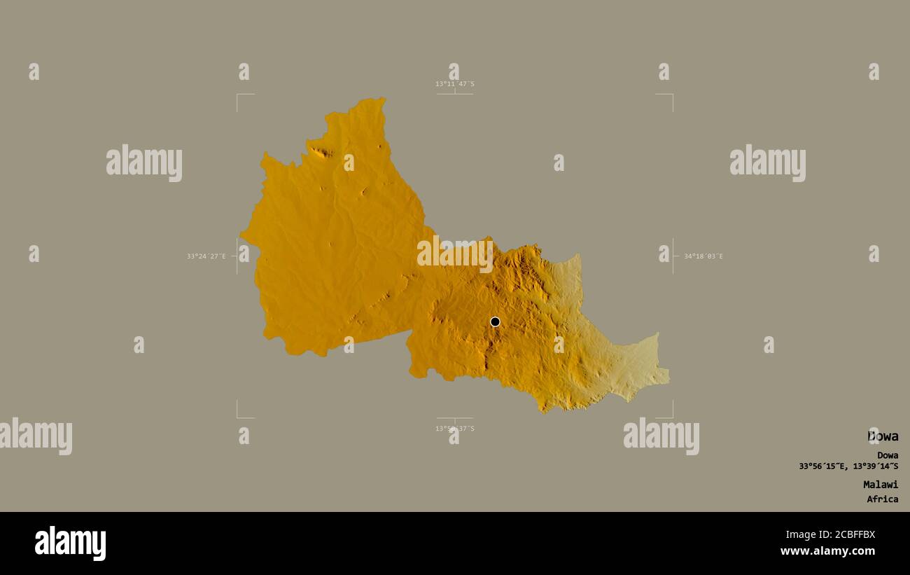 Area of Dowa, district of Malawi, isolated on a solid background in a ...