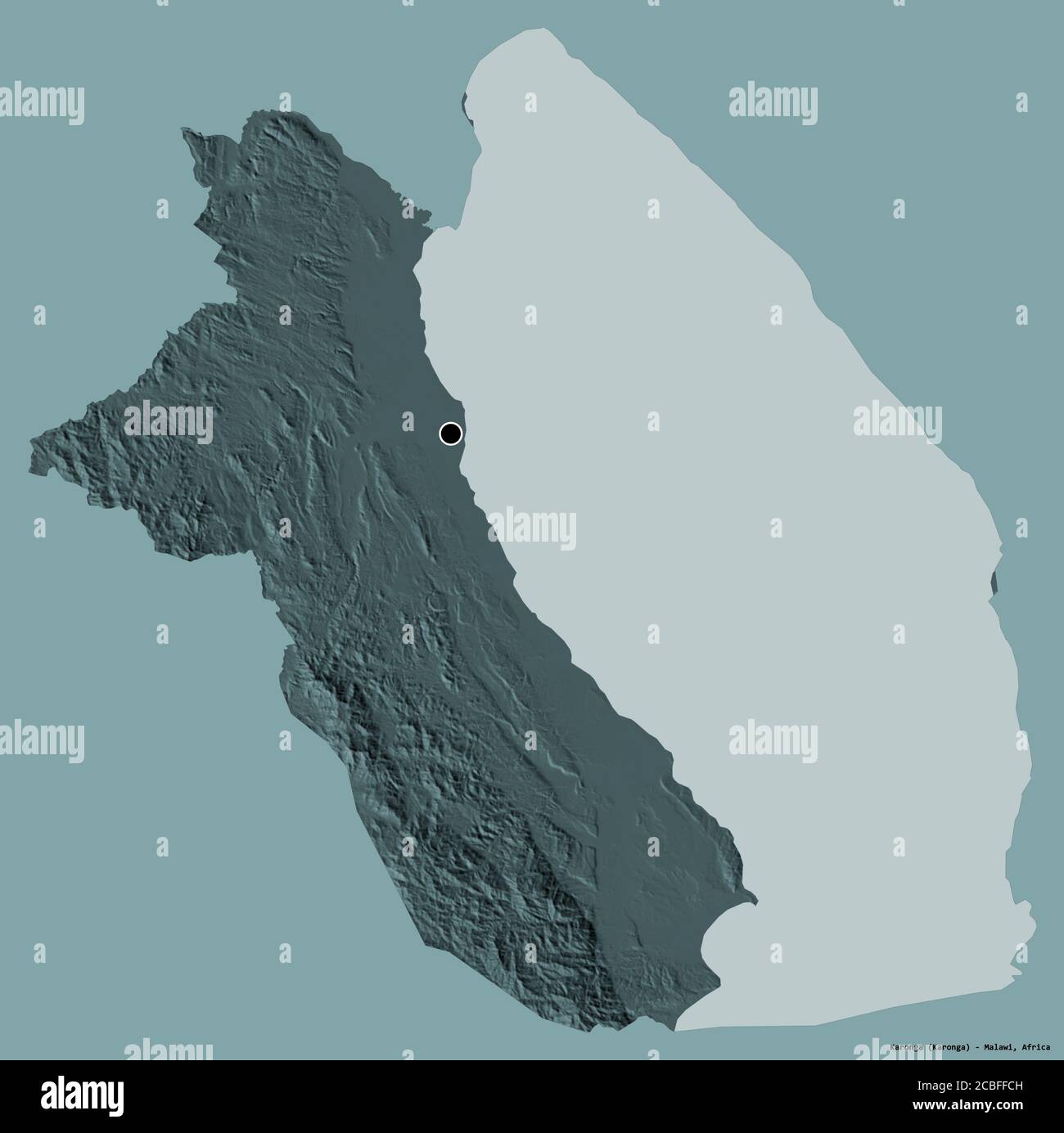 Shape of Karonga, district of Malawi, with its capital isolated on a ...
