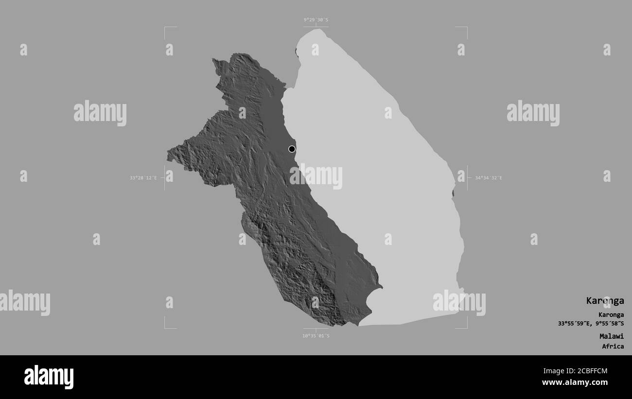 Area of Karonga, district of Malawi, isolated on a solid background in ...