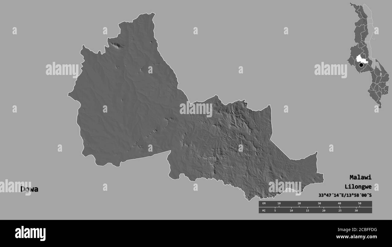 Shape of Dowa, district of Malawi, with its capital isolated on solid ...