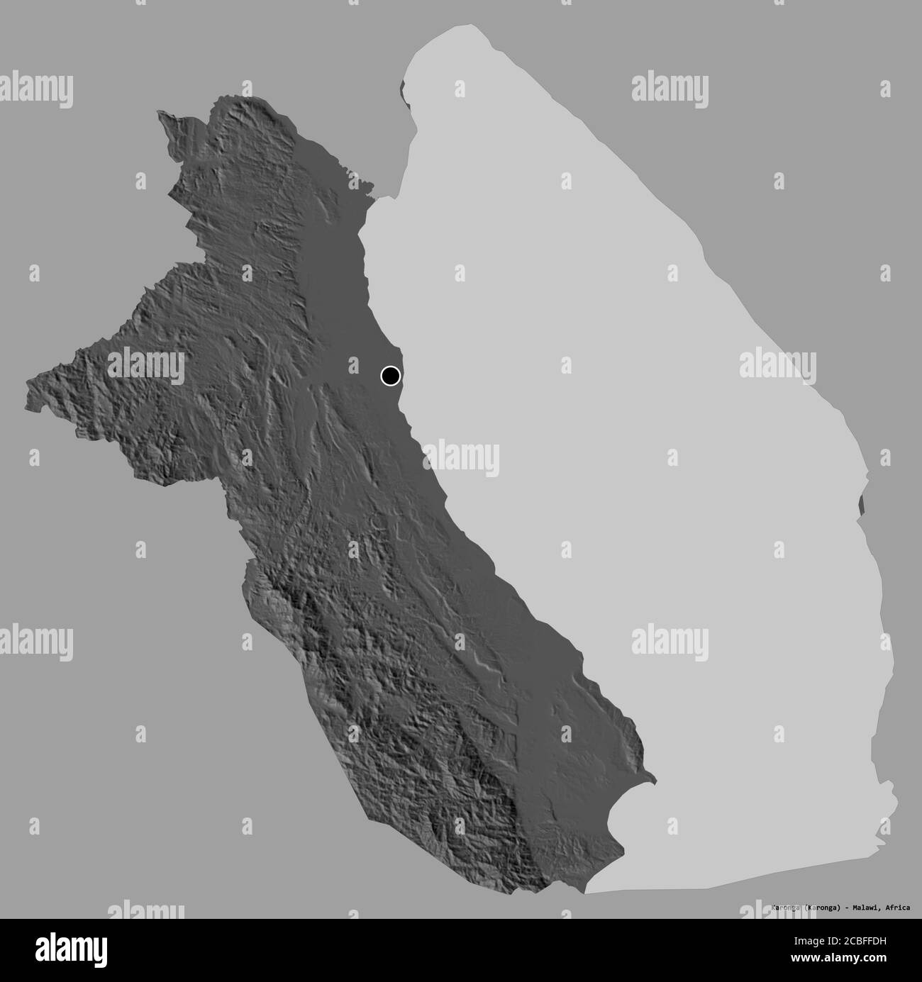 Shape of Karonga, district of Malawi, with its capital isolated on a ...
