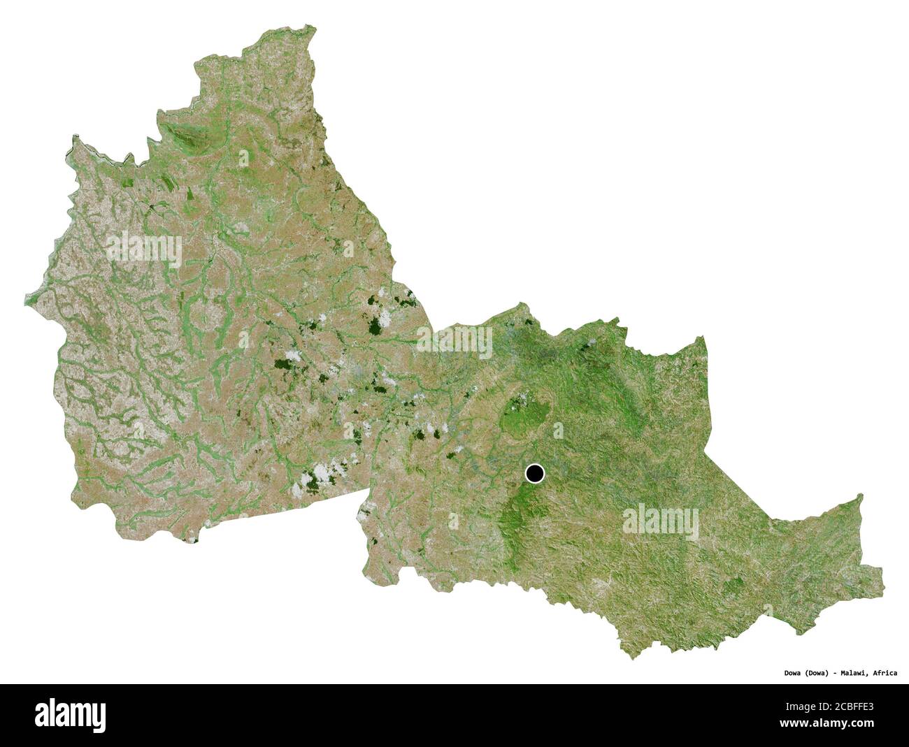 Shape of Dowa, district of Malawi, with its capital isolated on white ...