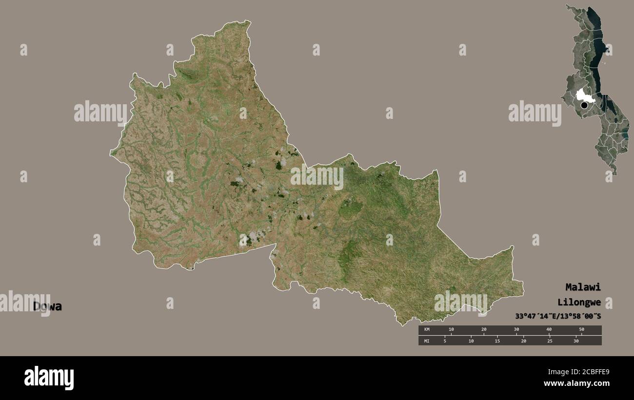 Shape of Dowa, district of Malawi, with its capital isolated on solid ...